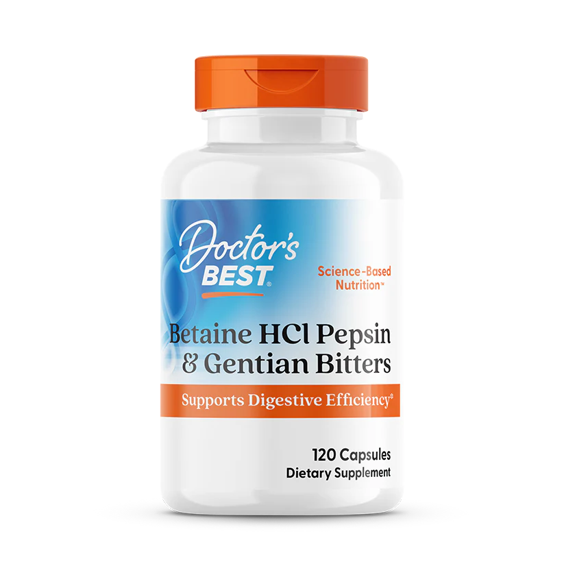 Betaine HCL Pepsin & Gentian Bitters, 120 Capsules - Doctor's Best ...
