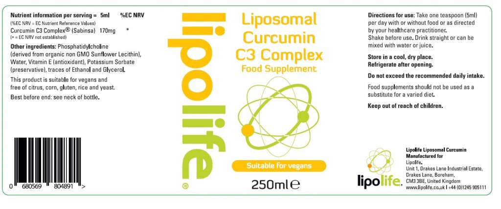 Liposomal Curcumin C3 Complex 250ml - Lipolife DOUBLE PACK - YourHealthBasket