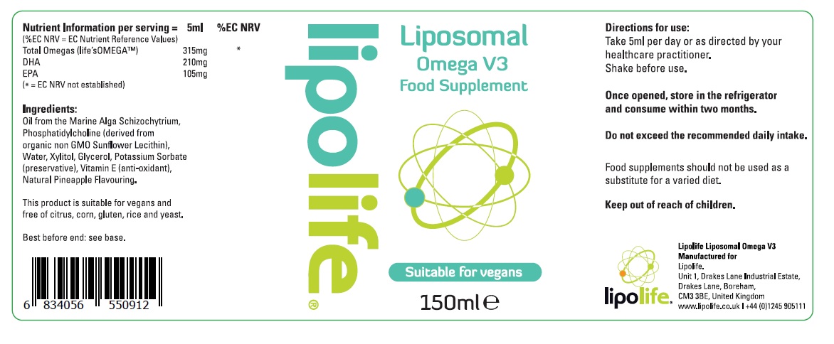 Omega V3 (Vegan) - Liposomal Algae - 150ml - Lipolife - YourHealthBasket