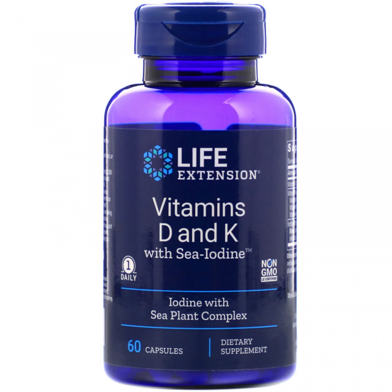 Vitamins D and K with Sea-Iodine, 60 Capsules - Life Extension ...